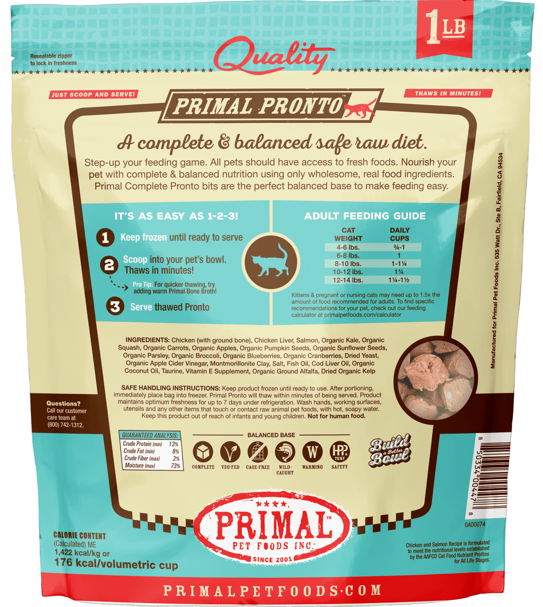 Primal Pronto Chicken & Salmon Frozen Formula For Cats